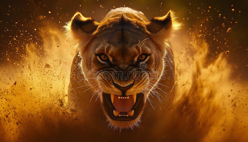 Lioness in Dust Storm stock illustration. Illustration of danger ...