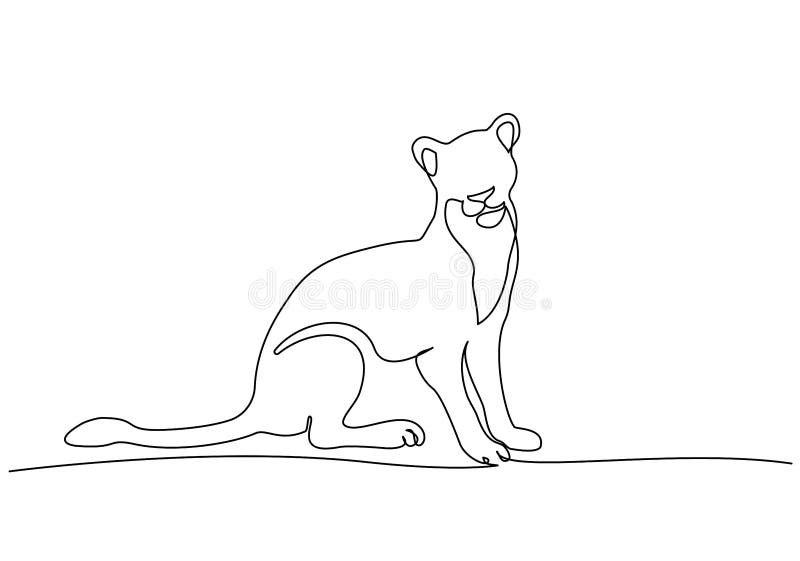 Lioness Sitting. Continuous One Line Drawing Art. Stock Vector ...
