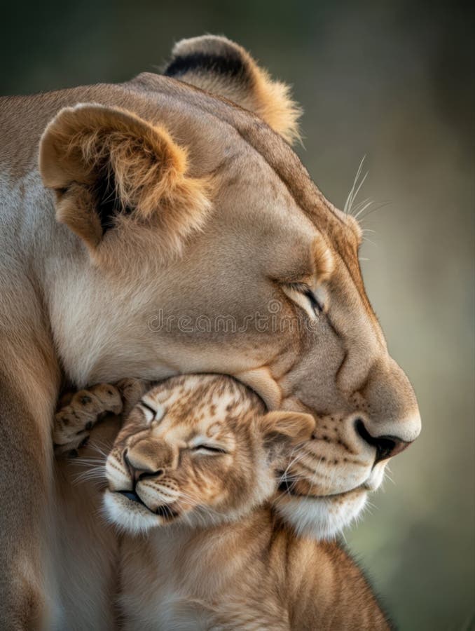 A Lioness Tenderly Nuzzles Her Cub Stock Illustration - Illustration of kingdom, tenderly: 370915986