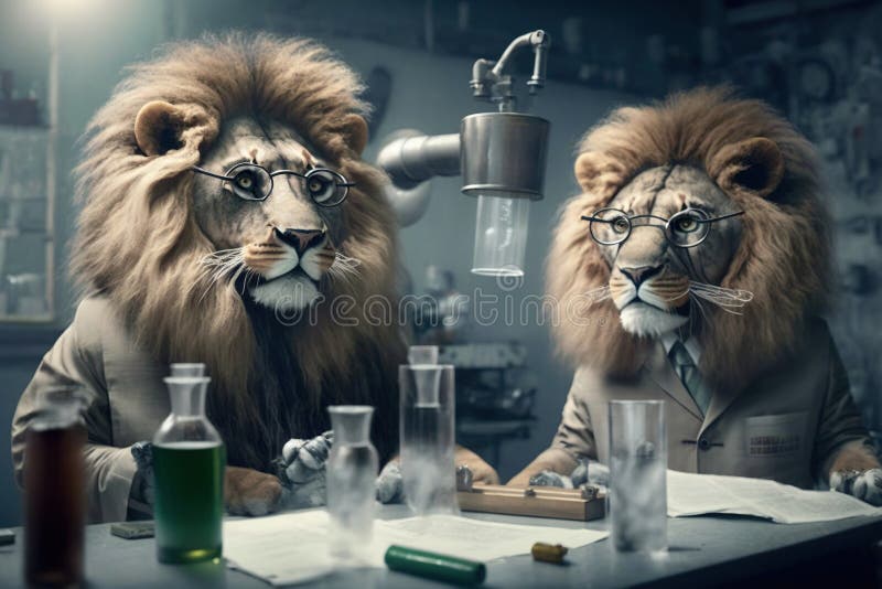 Lions As Scientists Experiment in a Lab, Created with Generative AI ...