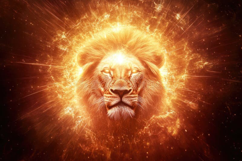 A Lions Head Emerging from Bright Cosmic Light Stock Illustration ...