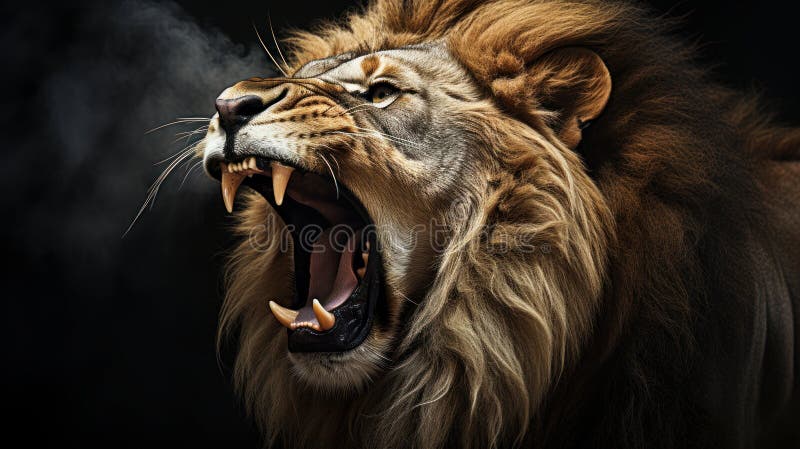 Lions Powerful Roar a Lion Roars Its Powerful Voice Echoing through the ...