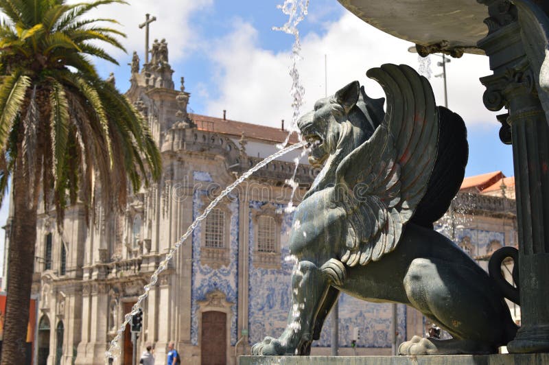Lions square in Porto stock image. Image of church, azuleios - 98636871