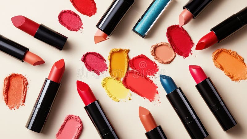 Lip Color Display, an Array of Colorful Lip Products Arranged on a ...