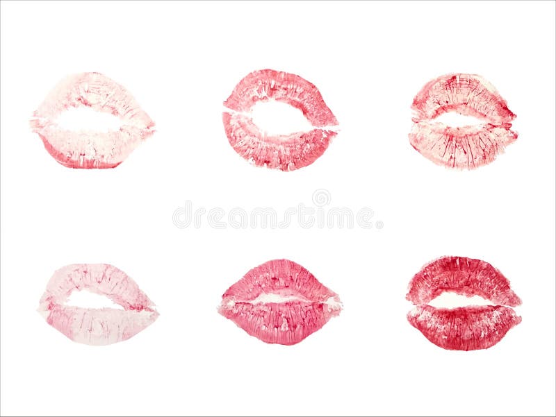 Lip Prints. Set of Vector Isolated Design Elements on White Background ...