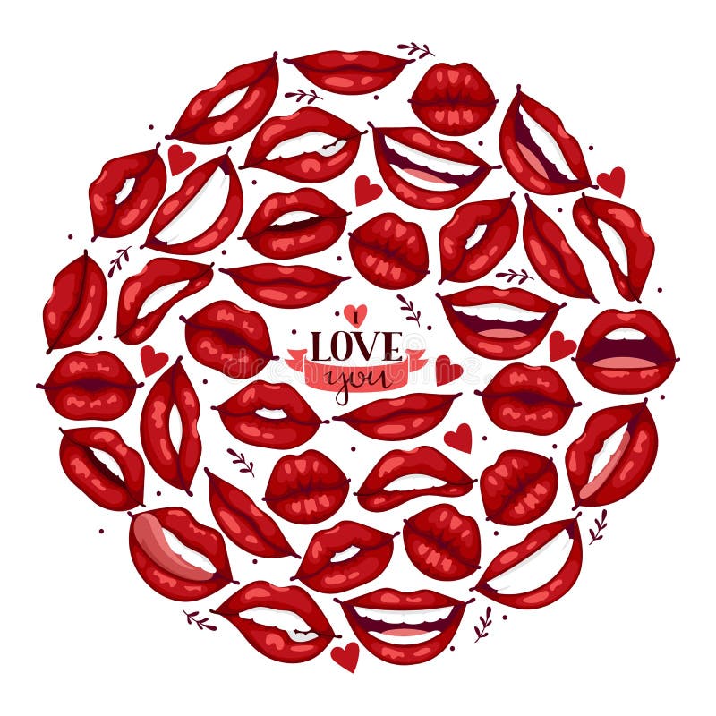 Lip Vector Pattern Cartoon Beautiful Red Lips In Kiss Or Smile Fashion