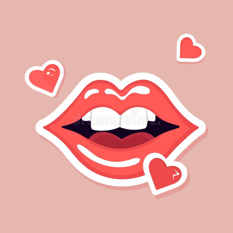 Vector Illustration for Kiss Day with Red Lips, Cute Hearts Stock ...