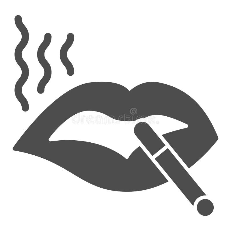 Lips with Cigarette Solid Icon, Smoking Concept, Lips with Fiered ...