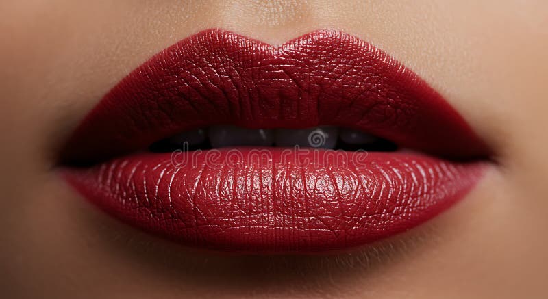 Lips with a Deep Red Lipstick Feature Prominently. the Lipstick Has a ...