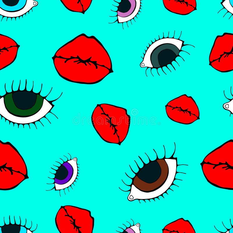 Lips and Eyes Vector Seamless Pattern. Endless Wallpaper Imprint Red ...