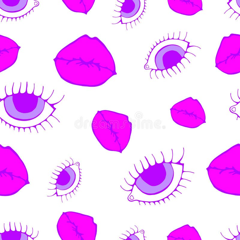 Lips and Eyes Vector Seamless Pattern. Endless Wallpaper Imprint Red ...