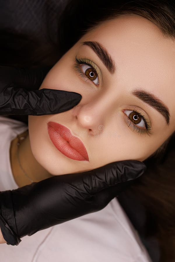 Lips of a Female Model Close-up after the Procedure of Permanent Lip ...