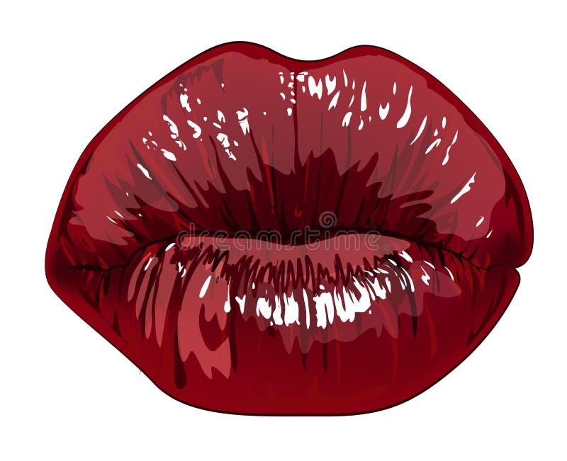Lips Hand Drawn Highly Details Graphic Red Illustration. Vector Element ...