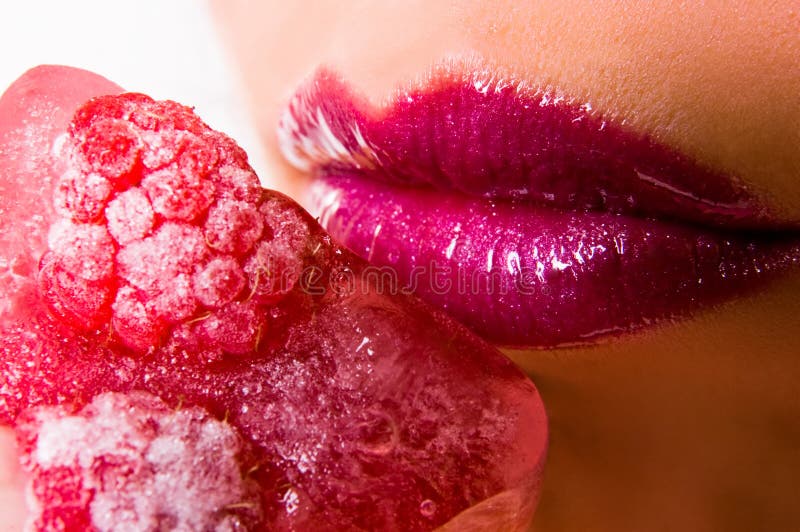 Lips and Ice with Raspberry Stock Image - Image of berry, sensuality ...