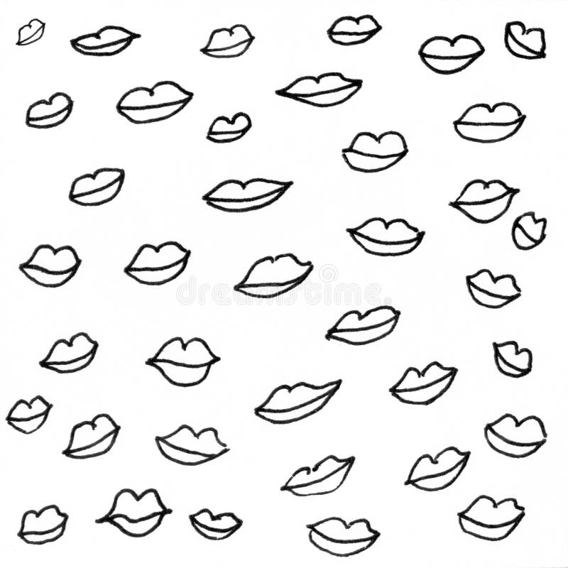 Lips Ink Texture Background. Vintage Black and White Illustration Lips ...