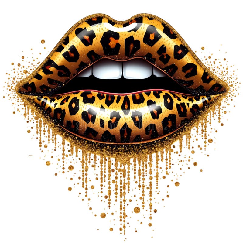 Lips Leopard Print Pattern , with Gold Splatters Emanating from the ...