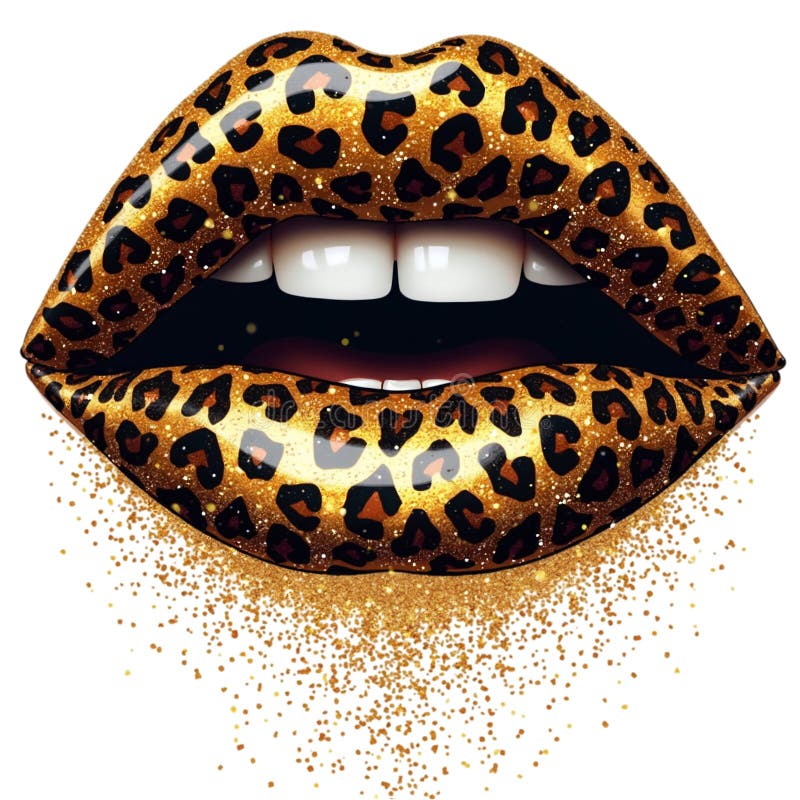 Lips Leopard Print Pattern , with Gold Splatters Emanating from the ...