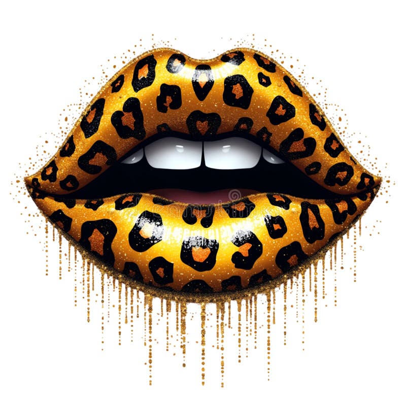 Lips Leopard Print Pattern , with Gold Splatters Emanating from the ...