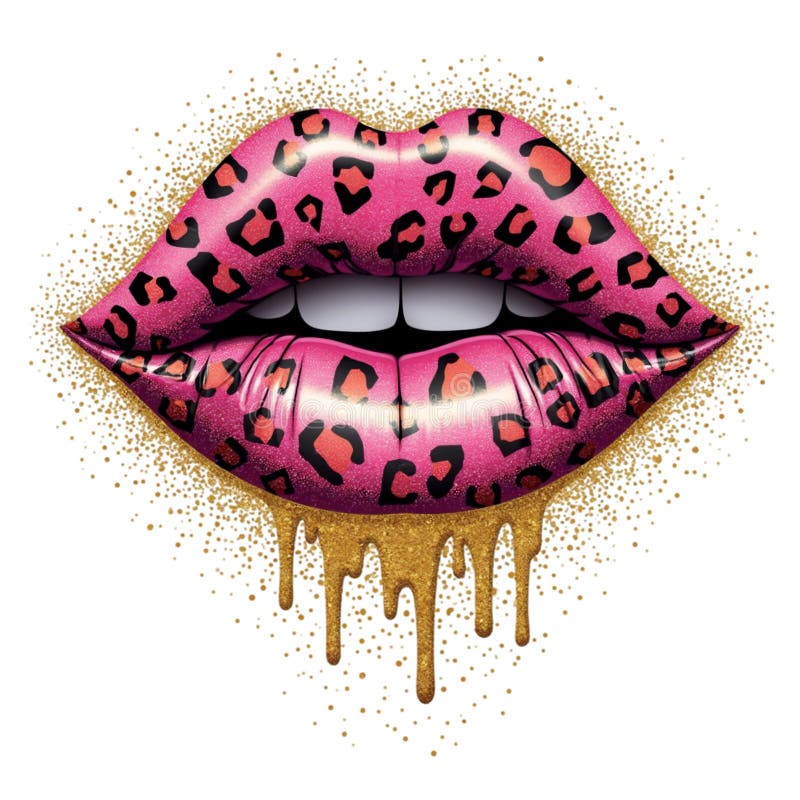 Lips Leopard Print Pattern , with Gold Splatters Emanating from the ...