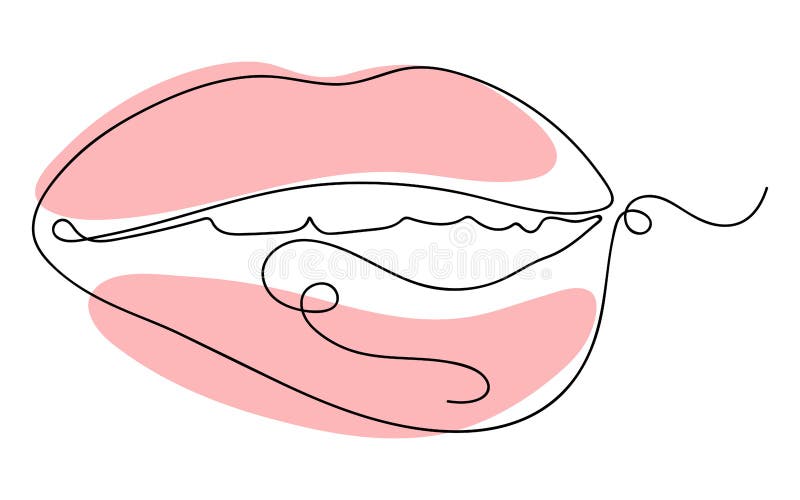 Lips in One Line Style. Simple Lips Drawing with Added Color. Isolated ...