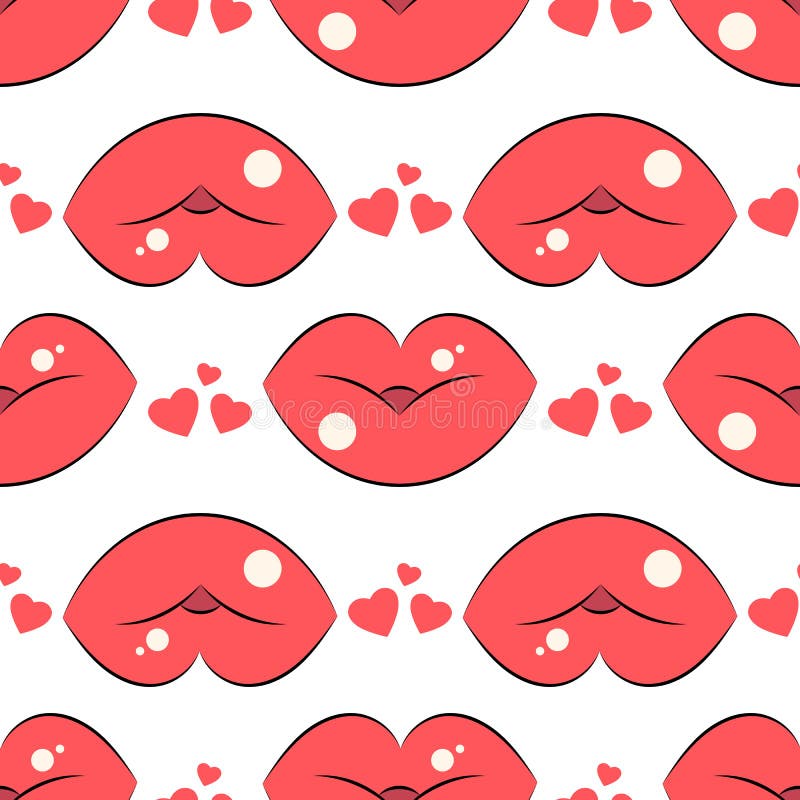 Lips Pattern. Vector Seamless Pattern with Woman S Red Kissing Flat ...