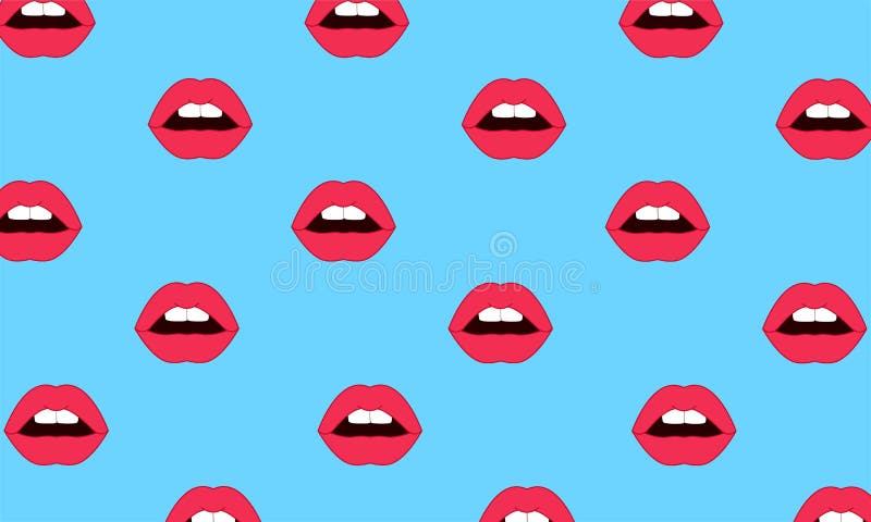 Lips Pattern. Vector Seamless Pattern with Women S Red Lips on Blue ...