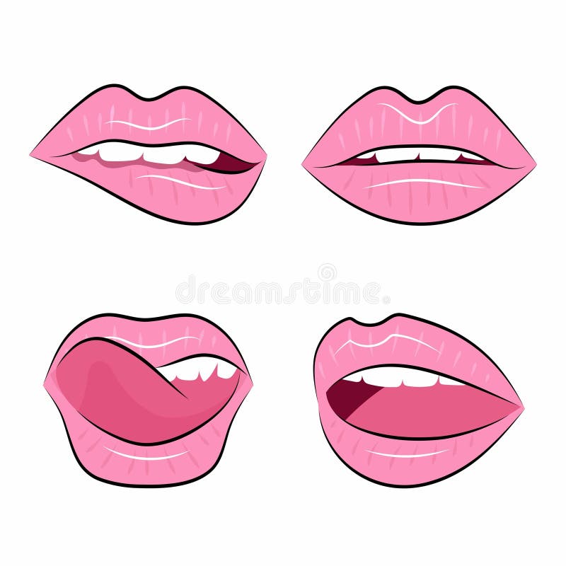 Lips. a Set of Pink Lips Expressing Different Emotions. Female Lips in ...