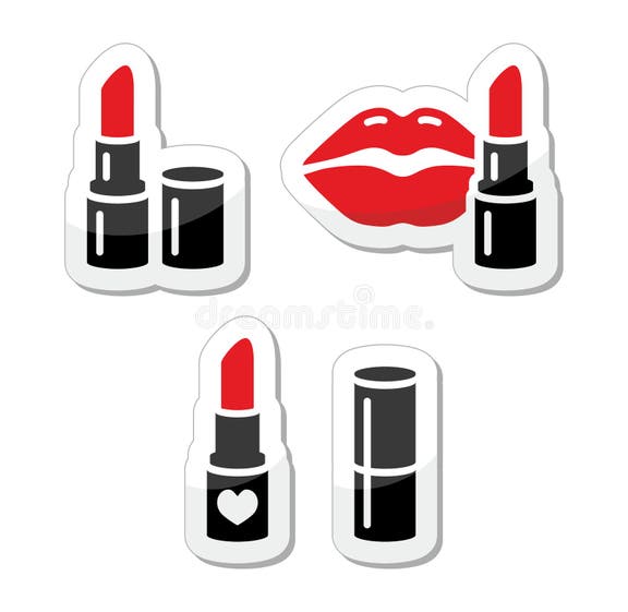Lips and Red Lipstick Icon Set Stock Illustration - Illustration of ...