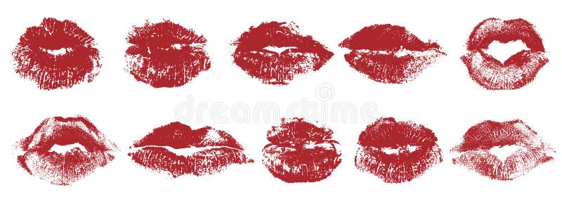 Lips, Red Lipstick Kiss, Set. Vector Illustration Stock Vector ...