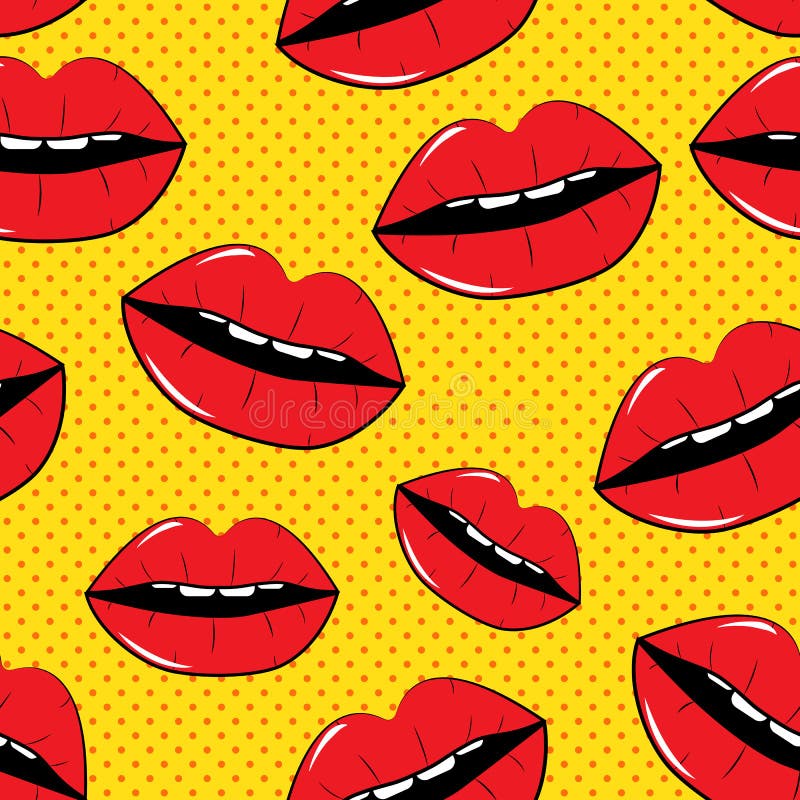 Lips Seamless Pattern Background in Pop Art Style Stock Vector ...