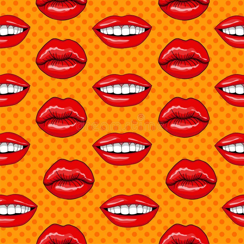 Lips Seamless Pattern in Retro Pop Art Style Stock Vector ...