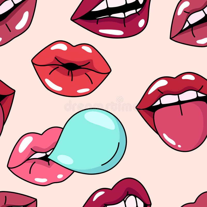 Woman Lips, Mouth, Teeth Seamless Pattern, Background. Cartoon Style ...