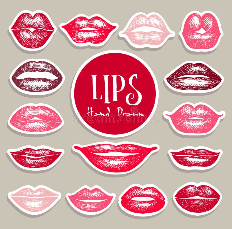 Lips Set. Stickers Design Element. Stock Vector - Illustration of hand ...