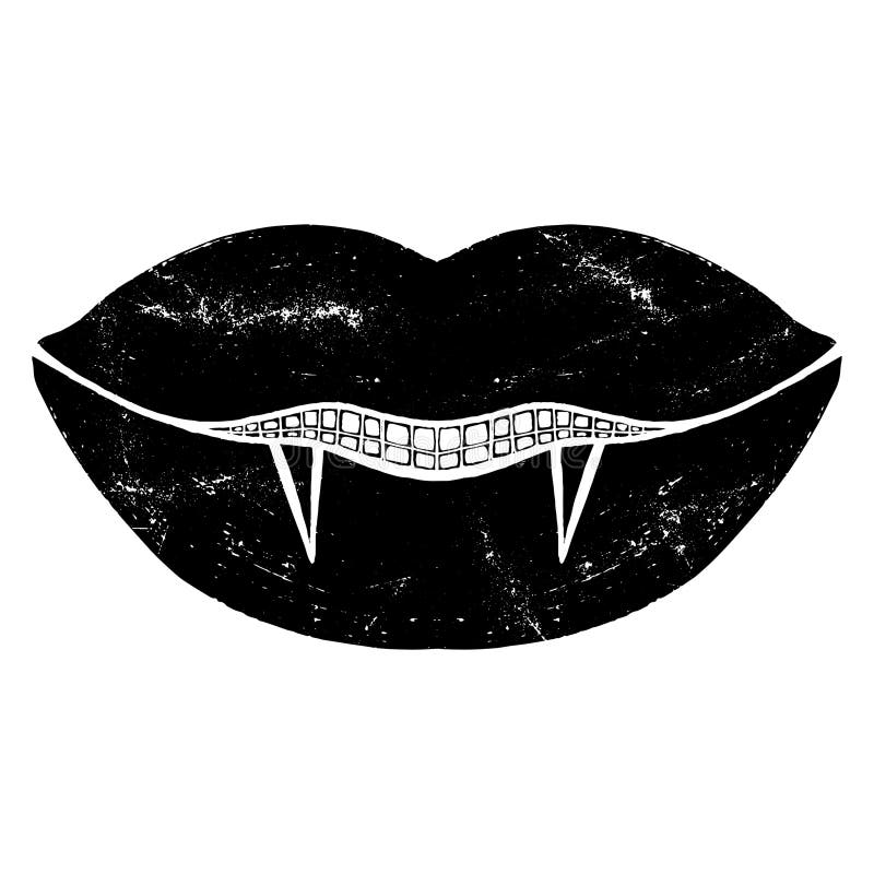 Lips with a Smile and Fangs. Illustration in Linocut Style Stock Vector ...