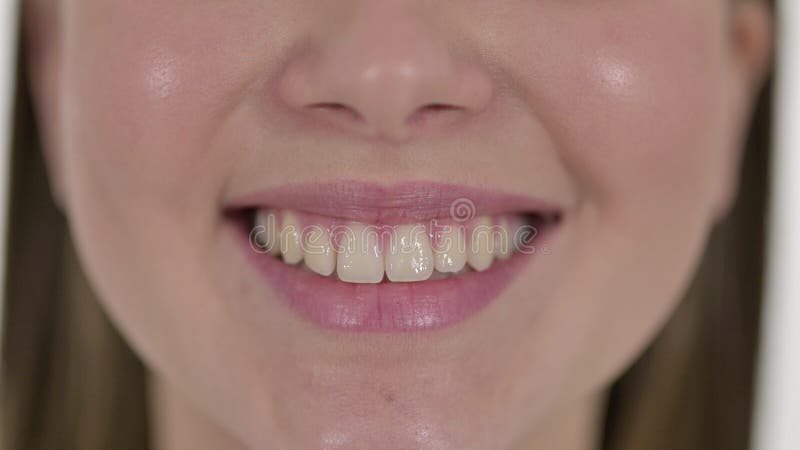 Lips and Teeth of Smiling Beautiful Young Woman Stock Image - Image of ...