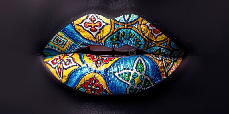 Lips with Vibrant Patterned Art Makeup. Generative Ai Stock Photo ...