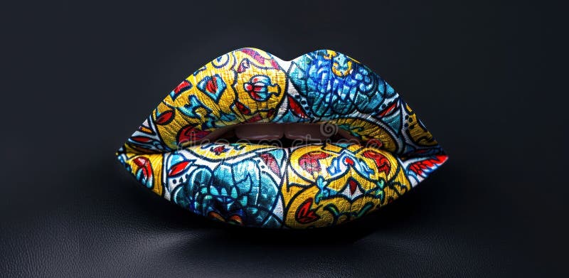 Lips with Vibrant Patterned Art Makeup. Generative Ai Stock ...
