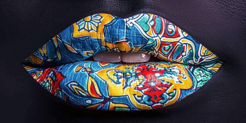 Lips with Vibrant Patterned Art Makeup. Generative Ai Stock ...