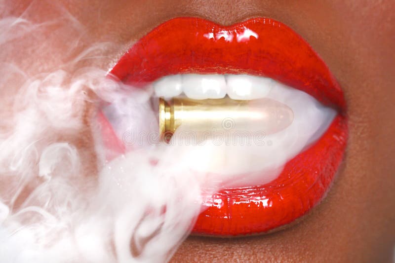 Lips of a Woman with a Bullet and Smoke Stock Photo - Image of bullet ...