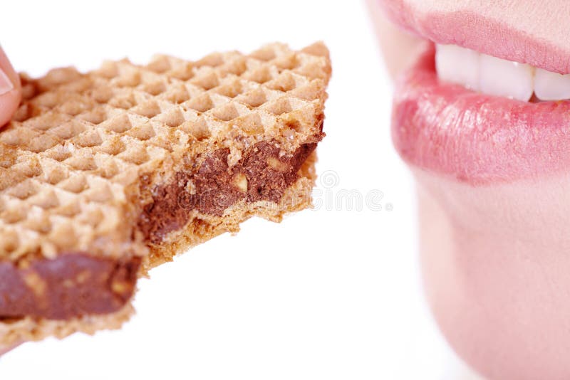 Lips Woman Eating a Sweet Chocolate Snack Stock Image - Image of ...