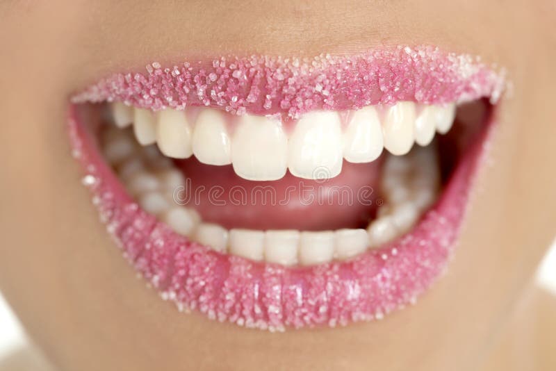 Woman S Red Lips Strewed with Sugar Stock Image - Image of lips, skin ...