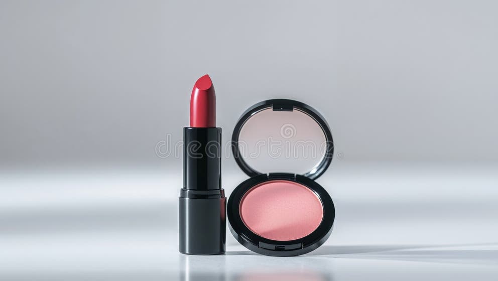 Lipstick and Blush on Clean Background for Cosmetics. Stock Photo ...