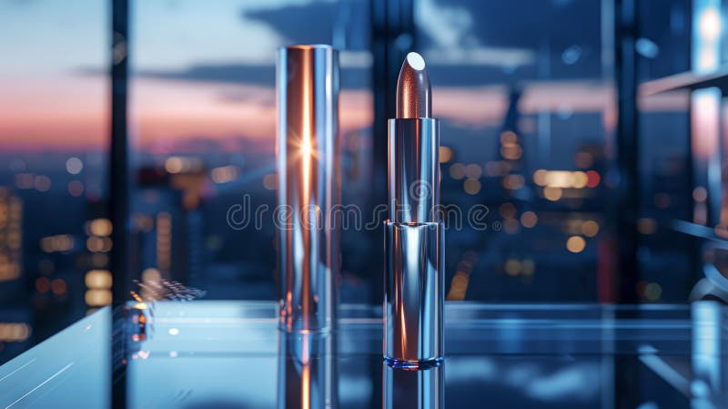 Lipstick with City Skyline Backdrop Stock Image - Image of makeup ...