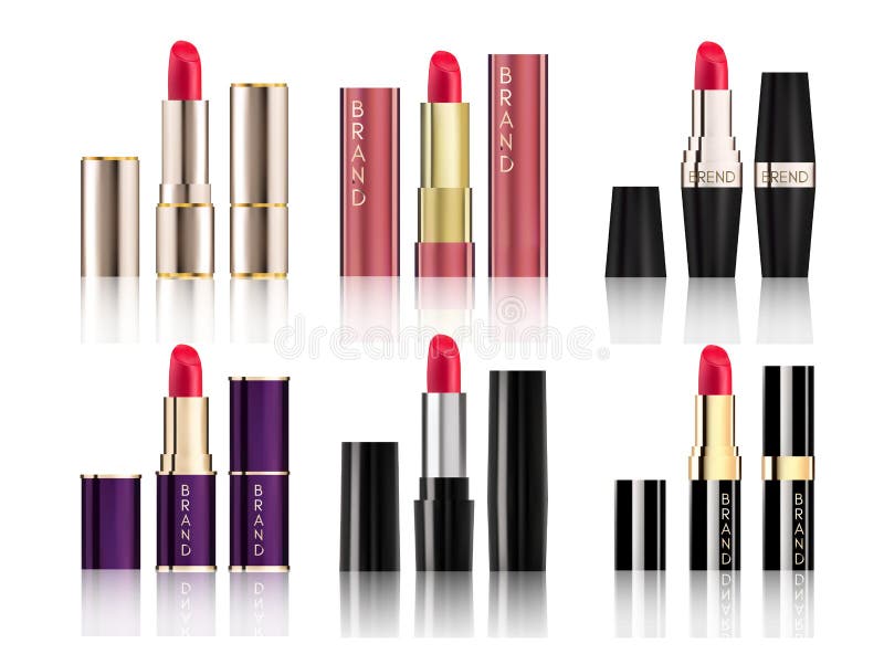Lipstick Collection Set of Different Cosmetics Packaging Design Mock-Up ...
