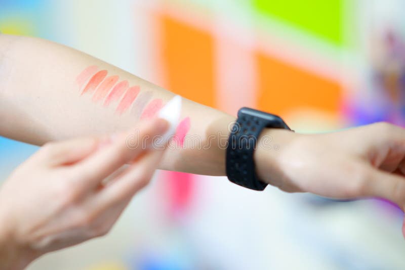 Lipstick Colors Test on Forearm Stock Image - Image of contour ...