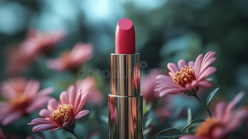 Lipstick with fresh flower stock photo. Image of floral - 362030400