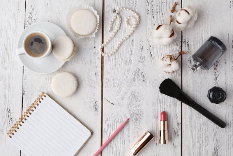 Lipstick, Makeup Brush and Empty Paper Note with Copy Space Stock Image ...