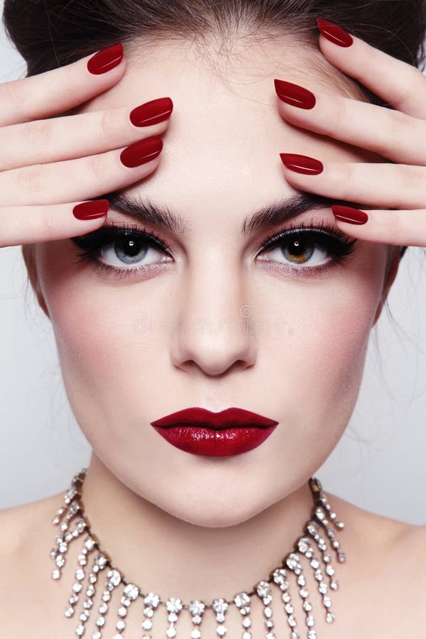 Beautiful Make Up And Long Red Nails Stock Image Image Of Glam