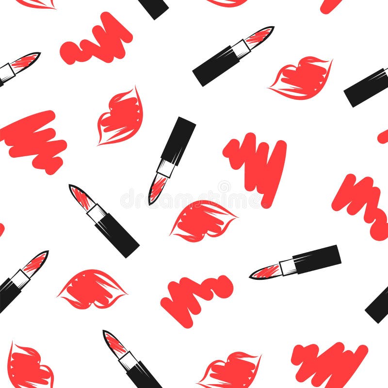 Lipstick and Painted Lips. Pattern Seamless Stock Vector - Illustration ...