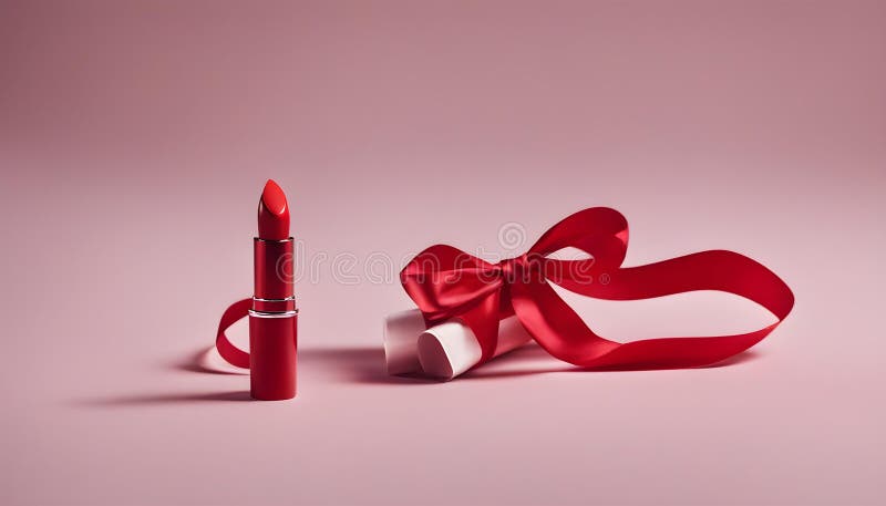 Lipstick Placed in Ribbon Around Red Stock Illustration - Illustration ...